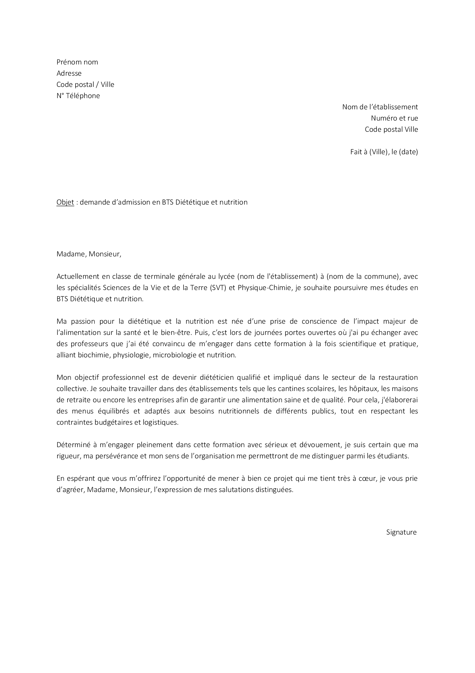 Lettre De Motivation Parcoursup Pour Un BTS Di t tique Et Nutrition Lettre De Motivation Parcoursup Pour Un BTS Di t tique Et Nutrition