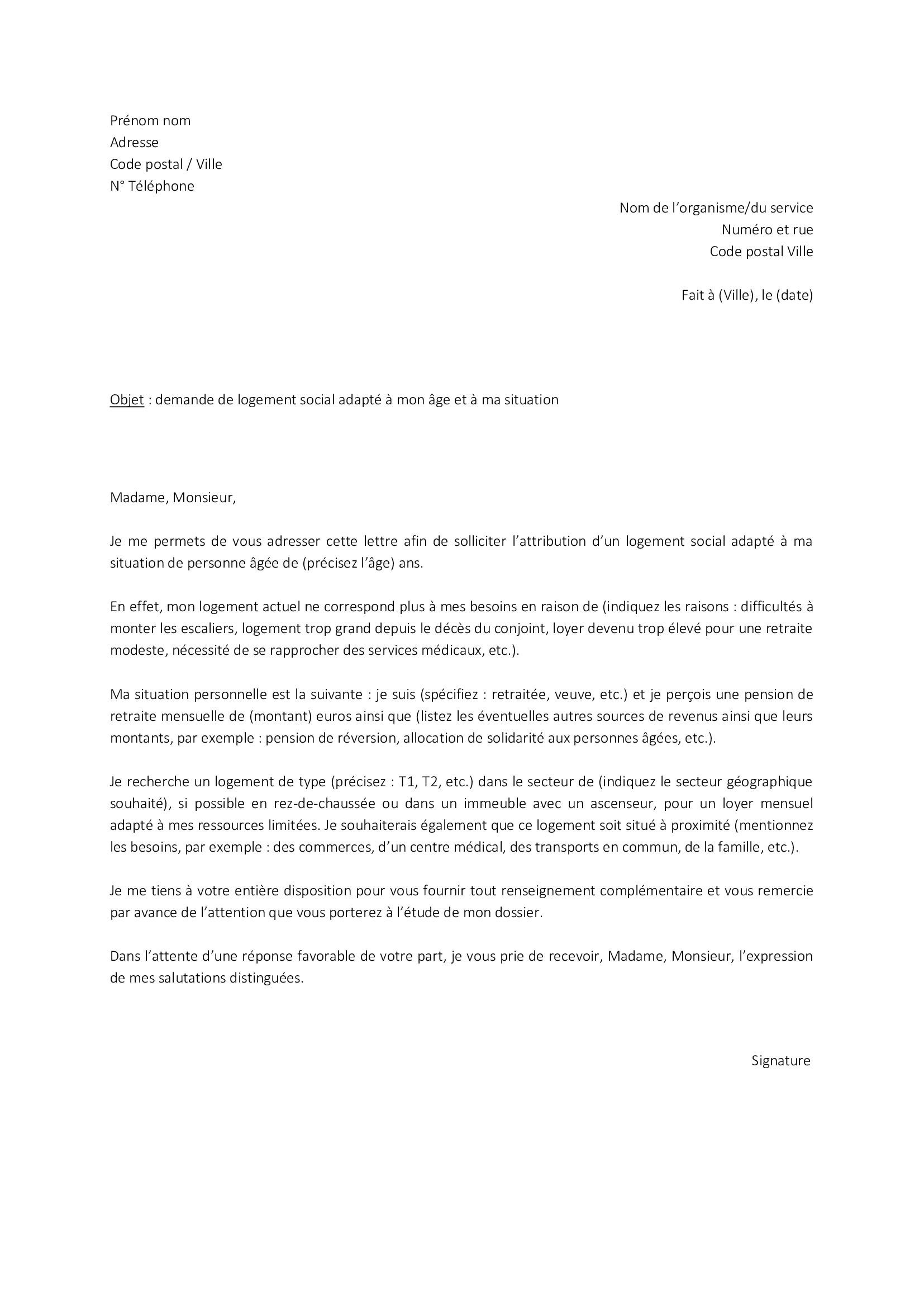 Lettre de demande de logement social (HLM) - TaLettre.fr