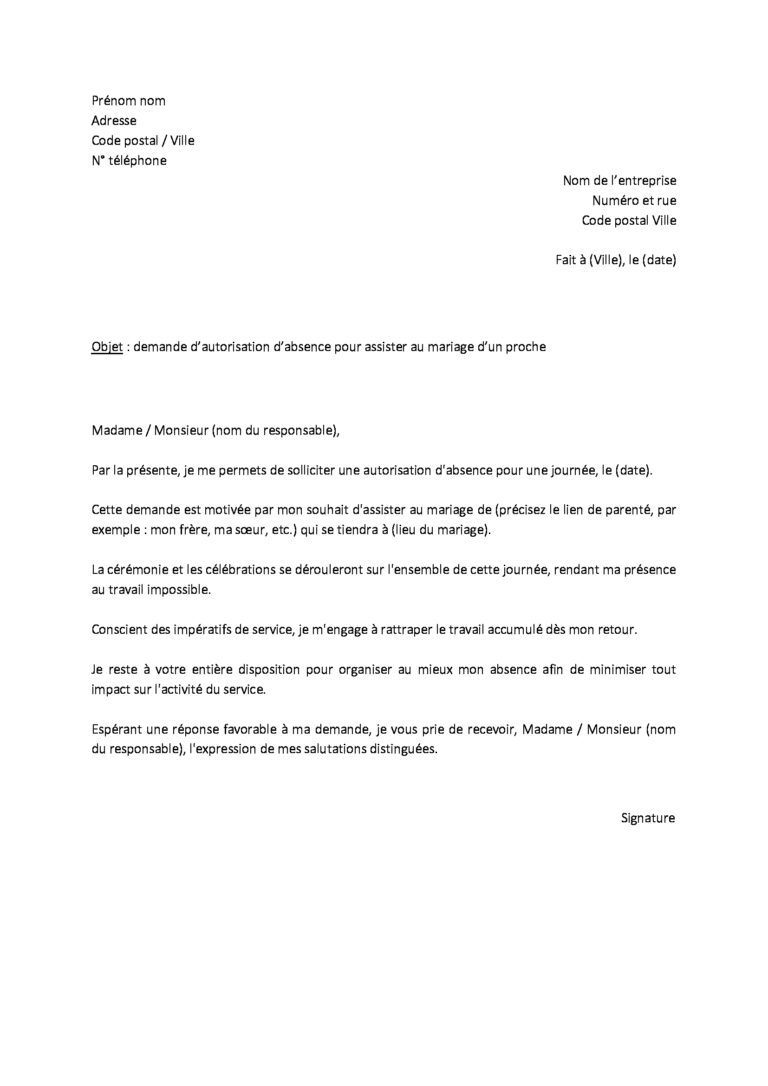 Lettre de demande d’autorisation d’absence au travail - TaLettre.fr