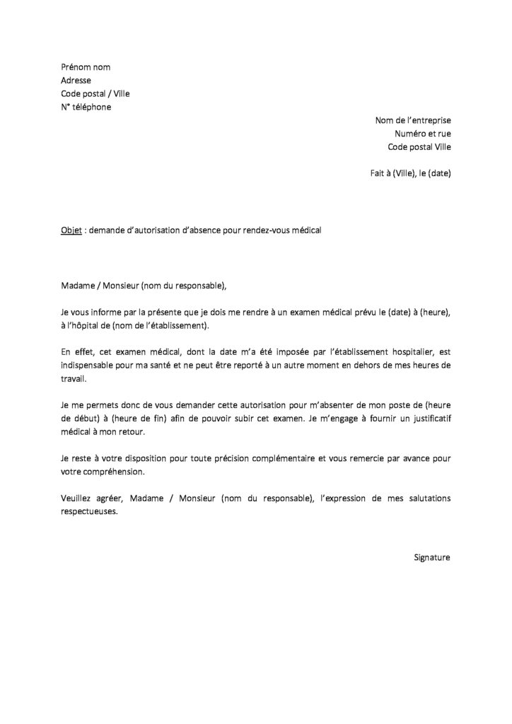 Lettre de demande d’autorisation d’absence au travail - TaLettre.fr